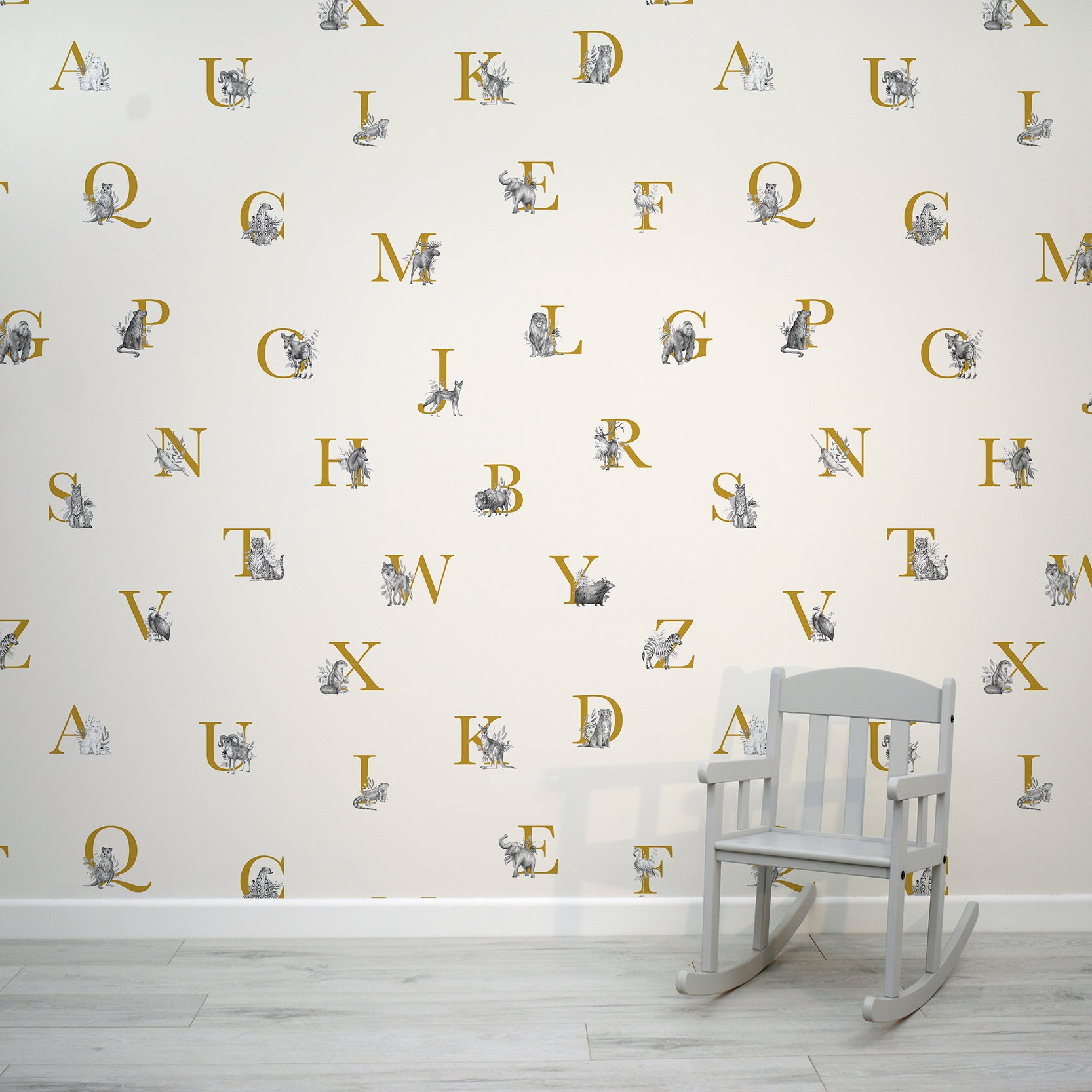 Golden Alphabet Letters & Etched Animals Wallpaper | WallpaperMural ...