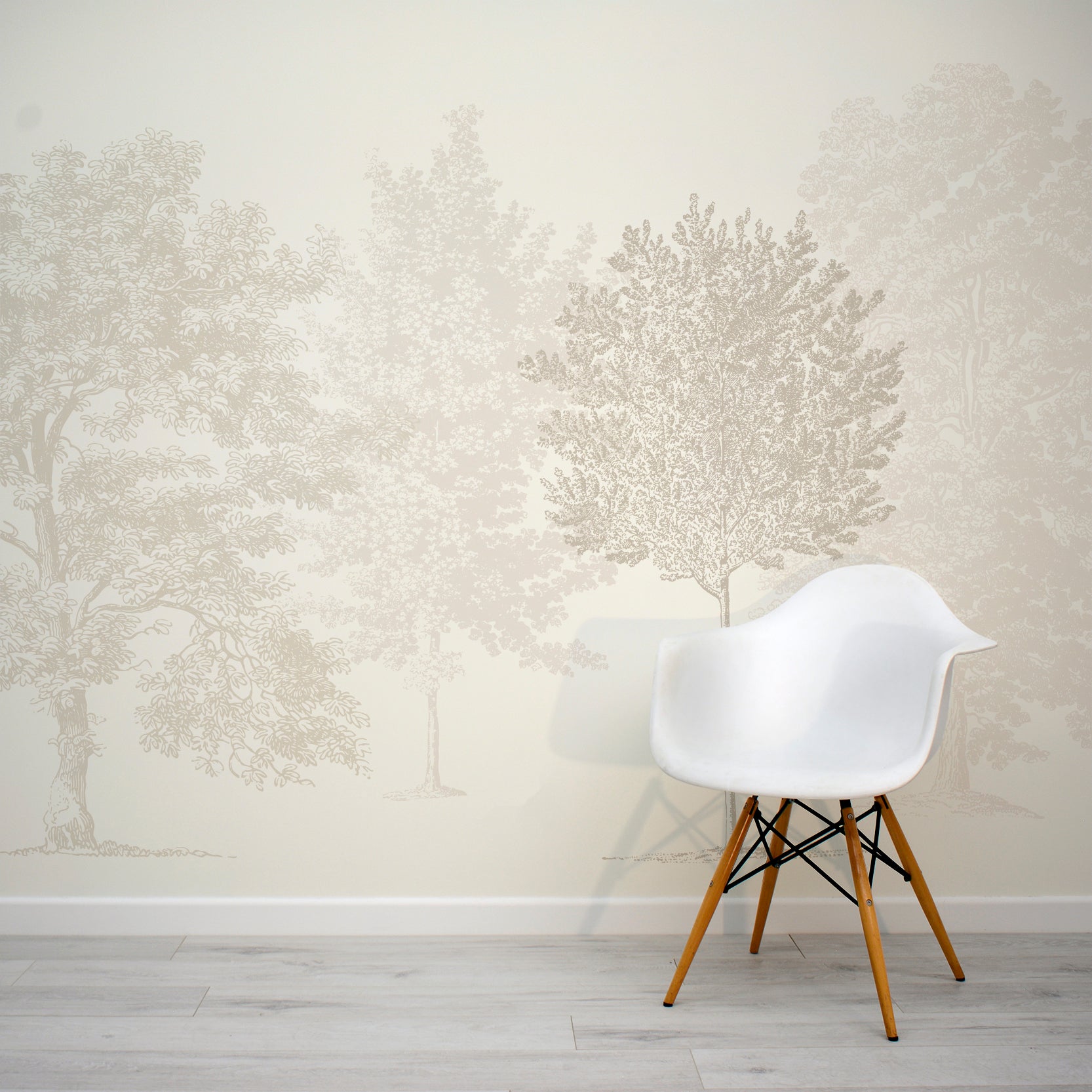 Cream Illustrated Washed Out Trees Wallpaper Mural | WallpaperMural ...