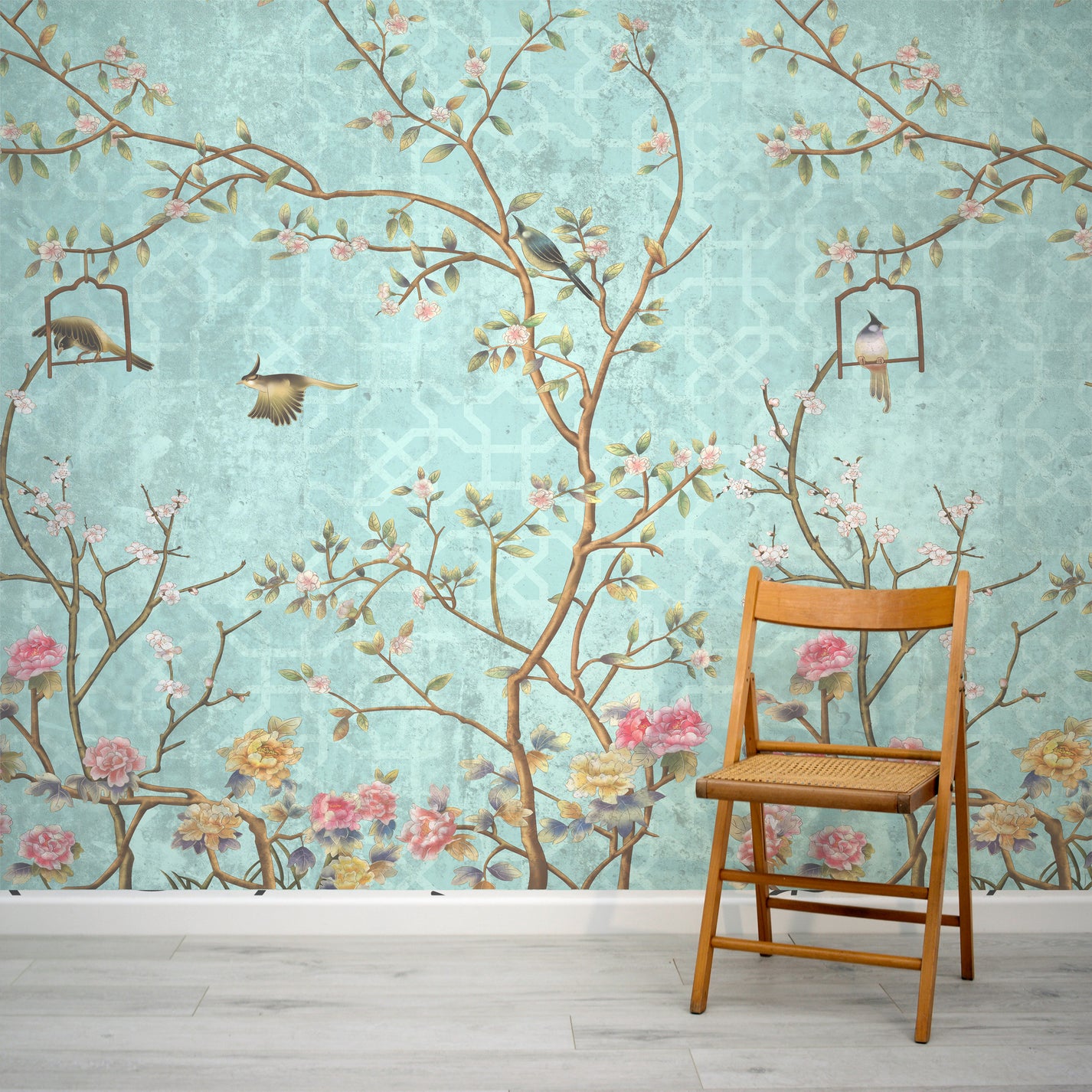 English Etched Blue Countryside Wallpaper Mural | WallpaperMural ...